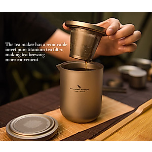 Boundless Voyage 350ml Titanium Double-Walled Tea Cups with Filter Outdoor Camping Portable Tea Maker Coffee Cup Set(Ti3105D-3 cups+tea tin)