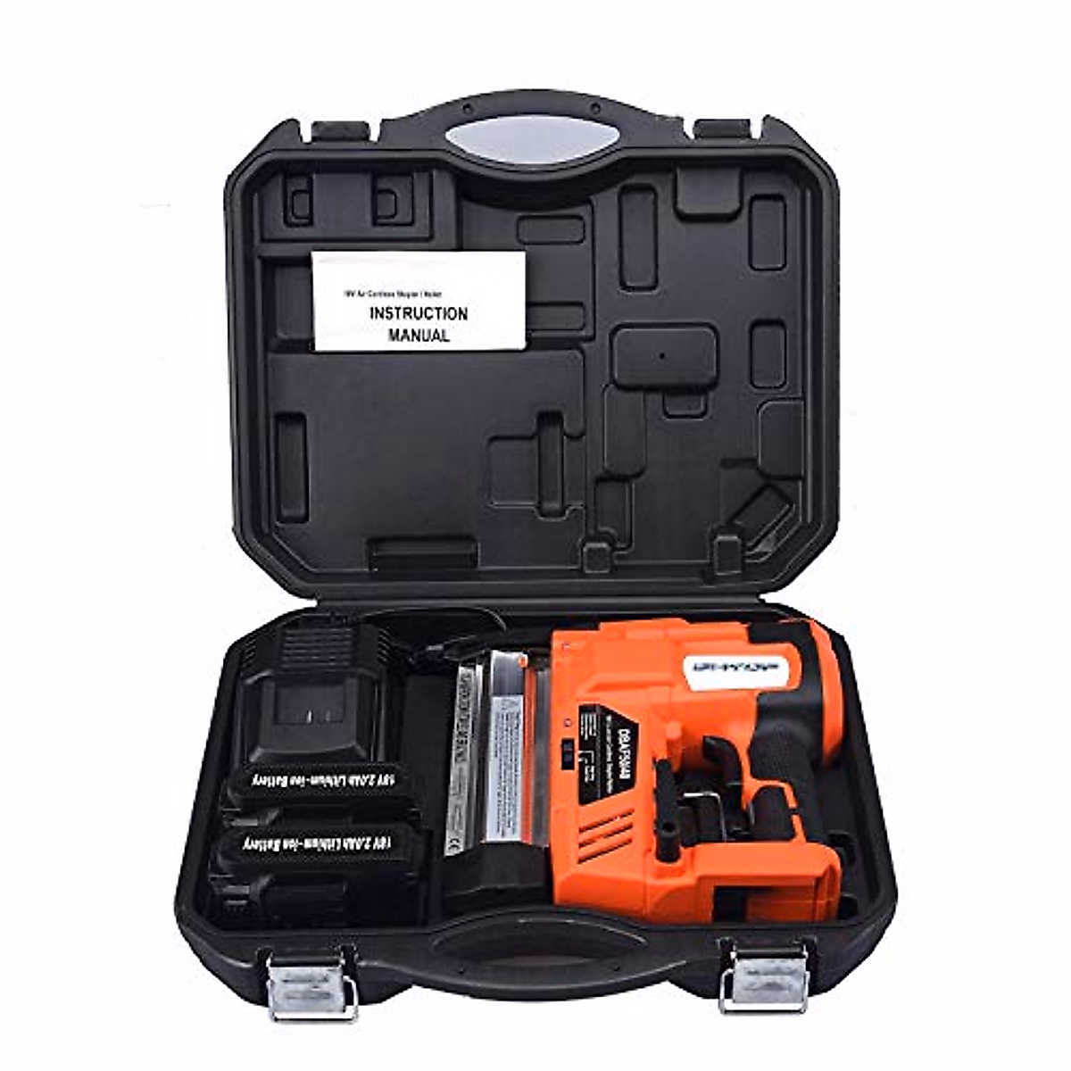 BHTOP Cordless Nailer & Stapler- 2 in 1 18Ga Heavy Tool with 18Volt 2Ah Lithium-ion Rechargeable Battery Air Cylinder Power Nail Gun 2 Batteries