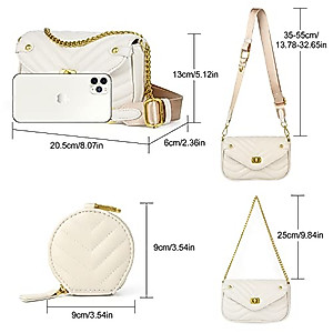 Small Crossbody Purses for Women Pu Leather Chain Quilted Handbag Designer Shoulder Bags Coin Cellphone Purse Set 2pcs (Beige)