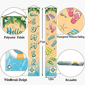 Hello Summer Porch Banner Flip Flops Beach Themed Seasonal Holiday Party Farmhouse Front Door Sign Wall Hanging Decoration