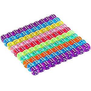 100 Pcs 6-Sided Games Dice Set, Translucent Colors Dices 14 mm Round Corner Dice for Playing Games, Acrylic Bulk Dice for Board Games, Dice Games, Party Favors Gifts