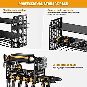 VOPEAK Power Tool Organizer, Drill Holder Wall Mount, Power Tool Storage Rack with 6 Drill Slots, Removable Design, Heavy Duty Metal, Cordless Tool Storage Rack for Garage, Workshop, Warehouse Black