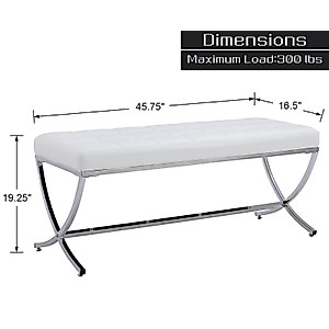 Shunzhi Modern Entryway Bench Modern Faux Leather Dining Bench Upholstered End of Bed Bench Button Tufted Ottoman Stool Bench Waiting Room Bench with Metal Legs for Living Room/Bedroom, White