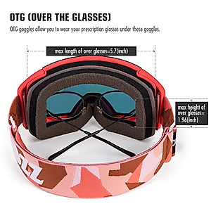 COPOZZ Polarized Ski Goggles Set, M1 Magnetic Snowboard OTG UV400 Skiing Goggles … (Red Lens Red Frame VLT-16.1%)