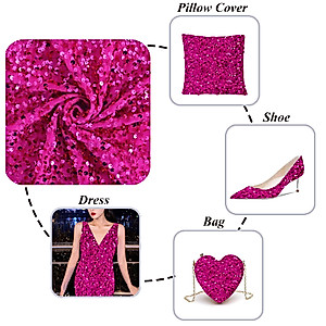 Hot Pink Sequin Fabric by The Yard Stretch Velvet Fabric Fuchsia Upholstery Fabric Velvet Linen Sequins for Crafts Sparkle Material Dress Fabric Sequin Cloth Sewing Fabric for Christmas Prom Costumes