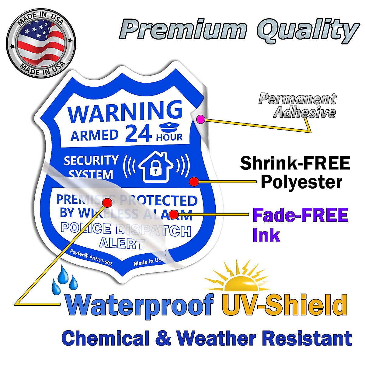 Psyfer® (Fade-Free) 12 Pack - Security Camera & Alarm Outdoor UV Waterproof Stickers [Made in USA]