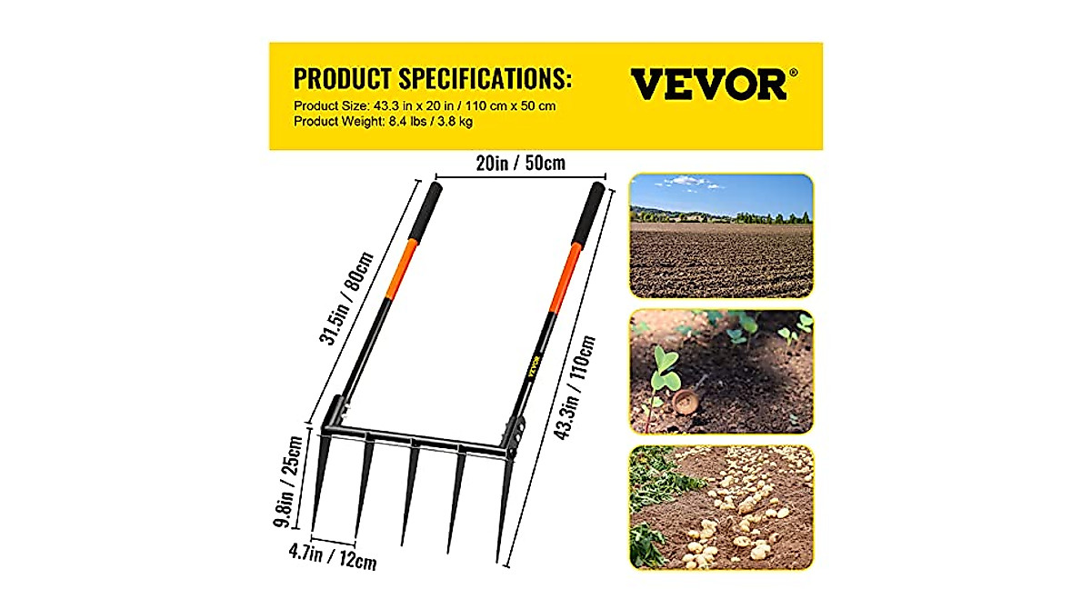VEVOR Broad Fork Tool for Easy Aerating & Cultivating
