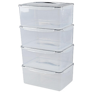 Dehouse 15 L Airtight Rectangular Food Storage Container with Top Handle, Set of 4 Plastic Clear Food Storage Container with Latch Clip