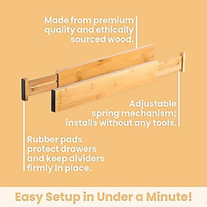 Drawer Divider, 4 PCS Bamboo Drawer Dividers Organizers, Adjustable Drawer Dividers for Clothes, Kitchen Drawer Divider, Dresser Drawer Divider, Drawer Separators, 17"-22" Expandable Drawer Divider