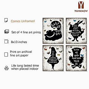 Cheshire Cat Mad Hatter White Rabbit - Alice Inspirational Saying Quote Poster Print - Alice in Wonderland Wall Art Decor - Motivational Wall Art for Alice Fans - Affirmation Gift for Women Teen Girl