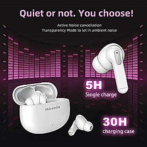 Active Noise Cancelling Headphones,Really ANC,HiFi Stereo ENC Bluetooth Earbuds, Transparent Mode Wireless Headphones Deep Bass Headset, 40 Hours Playtime for Phone Call or Music (pearl white)