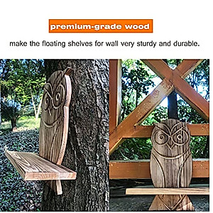 HY&GH Floating Shelves for Wall with Unique Owl Sculpture Statue Wood Hanging Shelves Plant Holder Shelf for Farmhouse Decor Living Room Decorations Wall-Mounted Display Rack