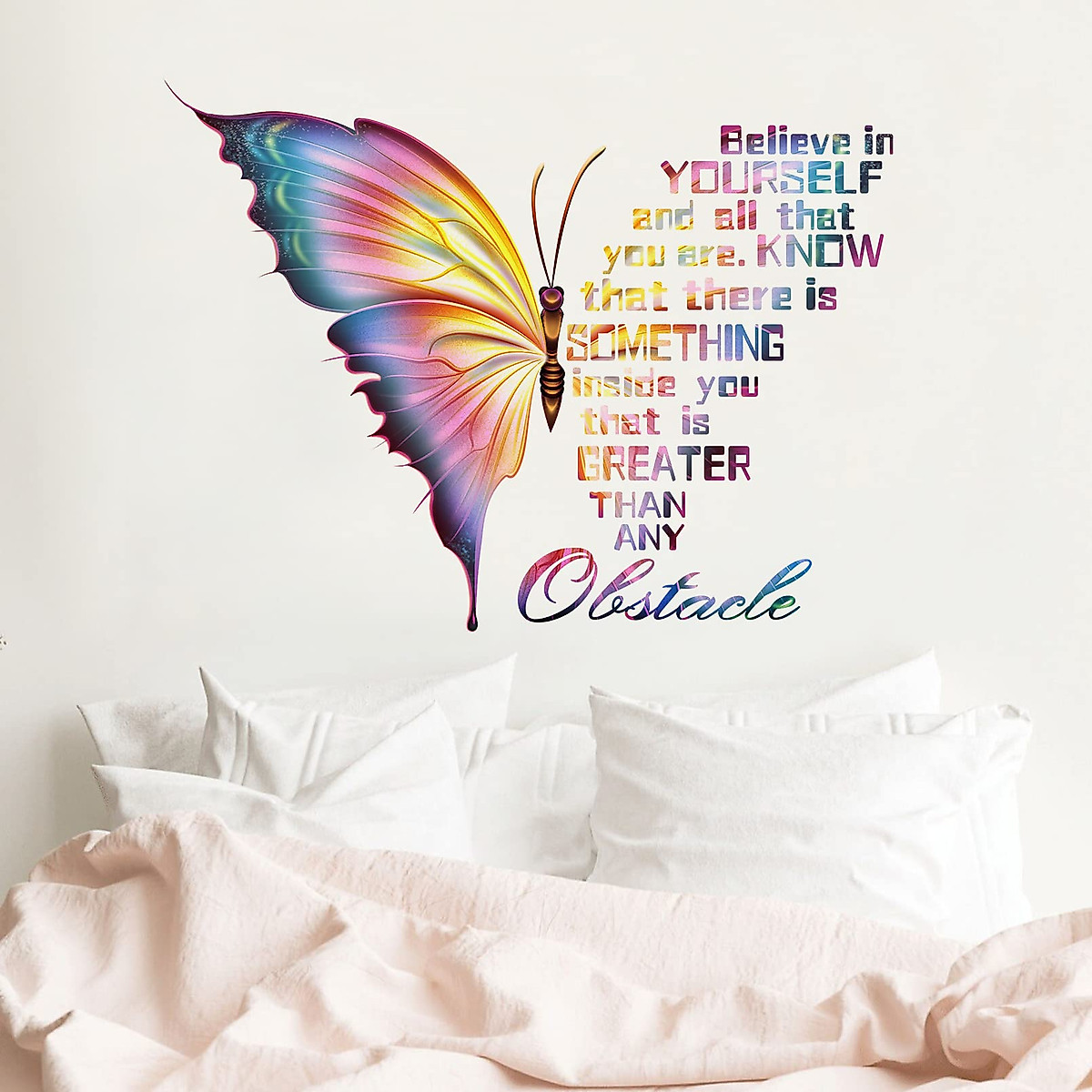 Mfault Inspirational Butterfly Believe in Yourself Quote Wall Decals Stickers, Large Motivational Saying Decoration Teens Girls Bedroom Living Room Art, Positive Phrase Women Home Kitchen Decor