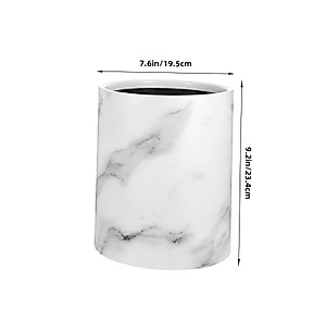 STOBAZA Marble Pattern Trash Can 8L Plastic Wastebasket Large Garbage Bin Decorative Rubbish Can Wastepaper Container Bin for Bedroom Home Office White