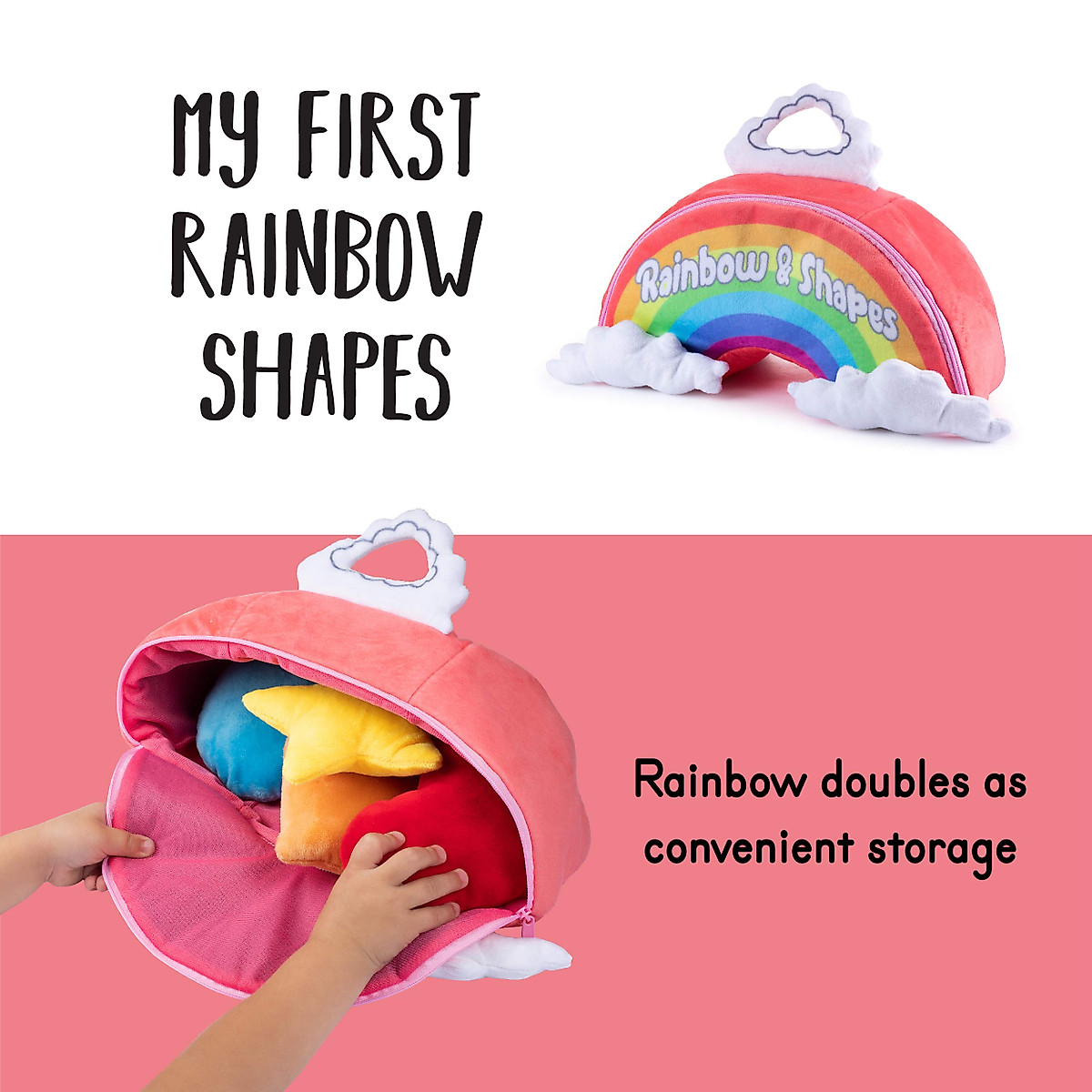 Talking Plush Rainbow & Shapes Toy Set | Includes 4 Talking Soft Shapes | Star, Heart, Circle, and Square with A Plush Rainbow Carrier | Great Gift for Baby and Toddler Girls or Boys