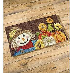 Plow & Hearth Indoor/Outdoor Scarecrow Hooked Polypropylene Accent Rug, Textured Floor Covering, Durable, Easy to Clean, Fade-Resistant, High-Traffic, Pet-Friendly, 24" x 42"
