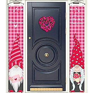 Rainlemon Welcome Be My Valentine Swedish Gnome Porch Banner, Pink Buffalo Check Plaid, Valentine's Day Front Door Sign Decoration