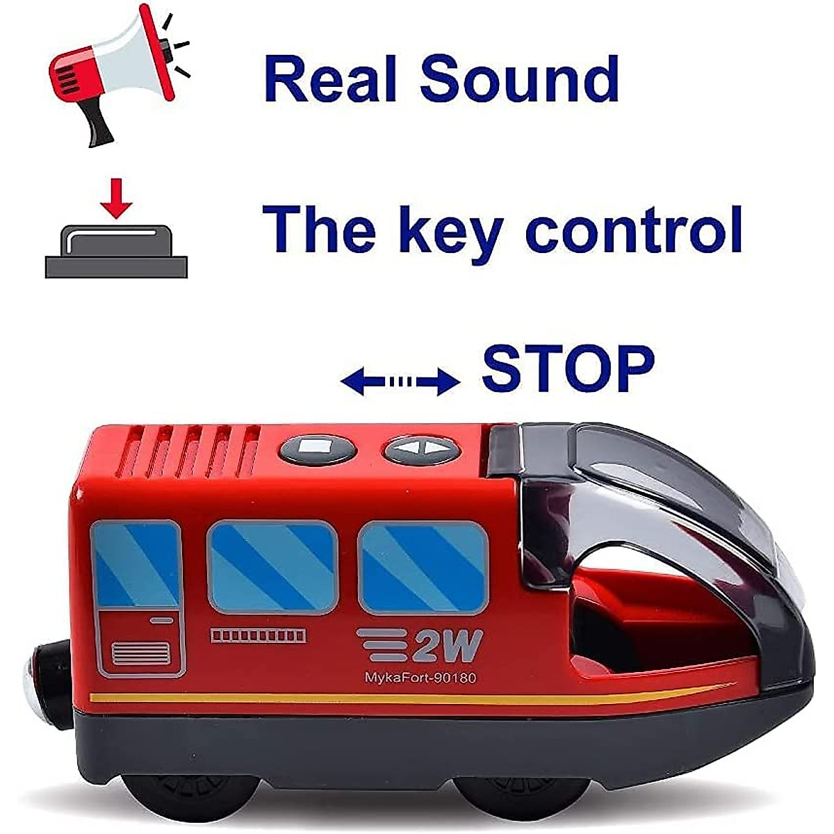 Battery Operated Train Set for Wooden Train Track (w/Sound & Magnetic Connection), Powerful Engine Red Action Locomotive Train Set Compatible with Thomas, Brio, Chuggington - Train Toys for Toddlers