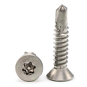 Star Drive with Pin Security Flat Head Self Drilling Screws 410 Stainless Steel - #12 x 1-1/4" Qty 25
