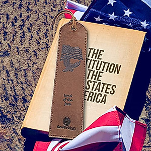 Leather Bookmarks for Men and Women | Quality Mens Bookmark with USA Flag & Eagle | 2 Smooth Handmade Leather Book Markers for Men Women Book Lovers Readers (7x2") Leather Gift | Sovereign-Gear