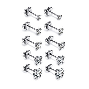 Jovivi 20G Hypoallergenic Stainless Steel Cubic Zirconia Silver Stud Earrings Set for Women, 5 Paris, 3MM-8MM