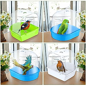 3 Pieces Clear Bird Bath for Cage Parakeet Bird Cage Accessories Hanging Bird Bath Box Parrot Bird Bathing Tub with Clear View for Small Birds Cockatiel Conure Canary Budgies Parrots Blue Green White