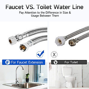 JUWO 16" Faucet Supply Line Extension, 3/8" x 3/8" Comp Stainless Steel Faucet Extension Hose Connector, For Large Sink or Longer Distance Extention