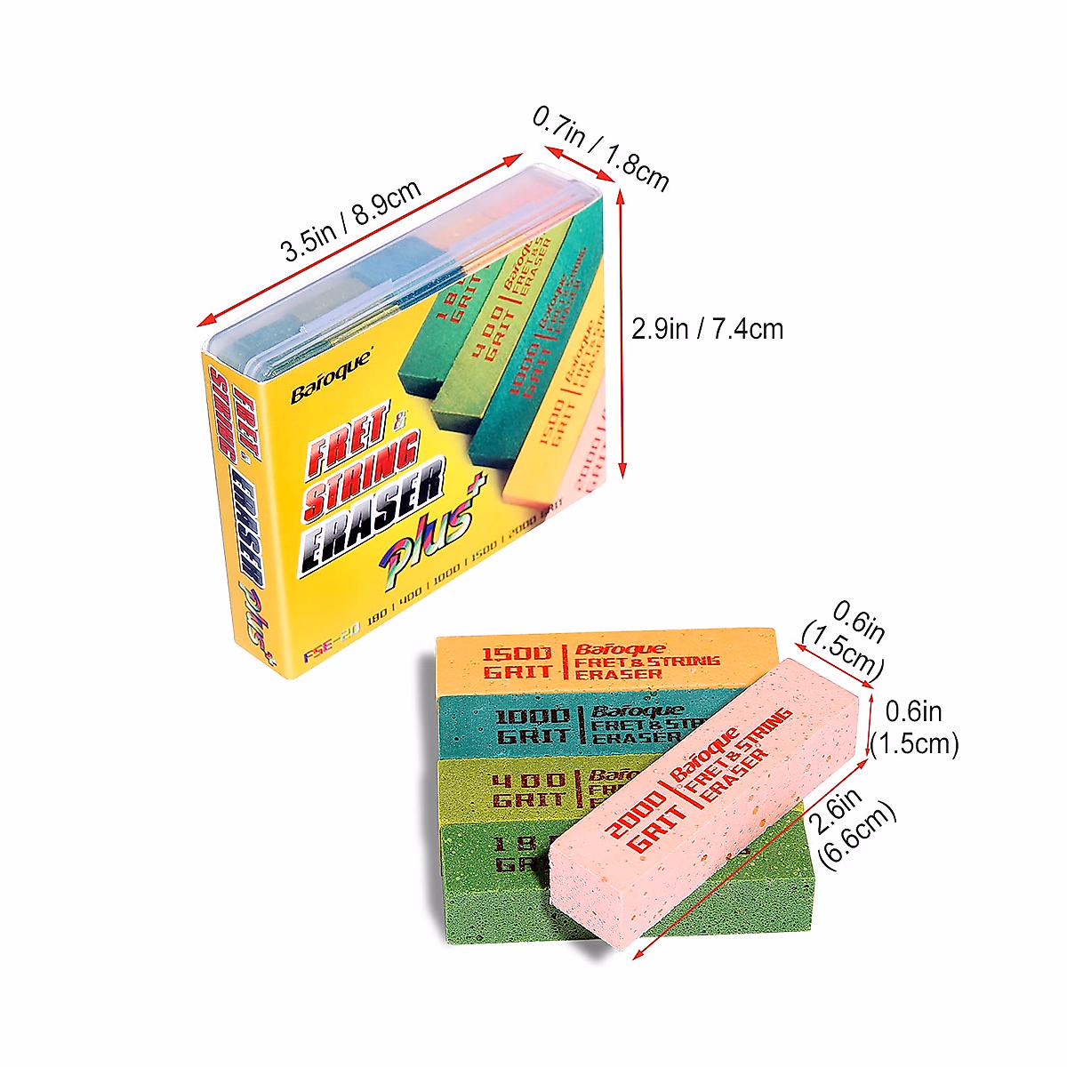 Baroque Fret Erasers for Guitar, Fret Polishing Cleaner, Frets Polish Tools Kit, Clean Fret Wire/String/Metal, Set of 5 (180& 400& 1000& 1500& 2000 Grit)