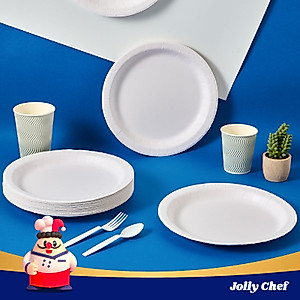 JOLLY CHEF10 inch 140 Pack Disposable Paper Plates,Soak Proof, Cut Proof, Microwave Safe Heavy Duty Paper Plates Everyday Use