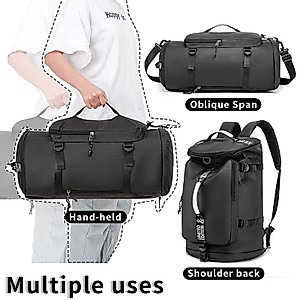 FUNYAGO Gym Duffle Bag Waterproof black Laptop Backpack Suitable for Hiking, Fishing, Travel 40L Large Capacity Trendy Cool Lightweight Backpack for Men and Women (Black)…