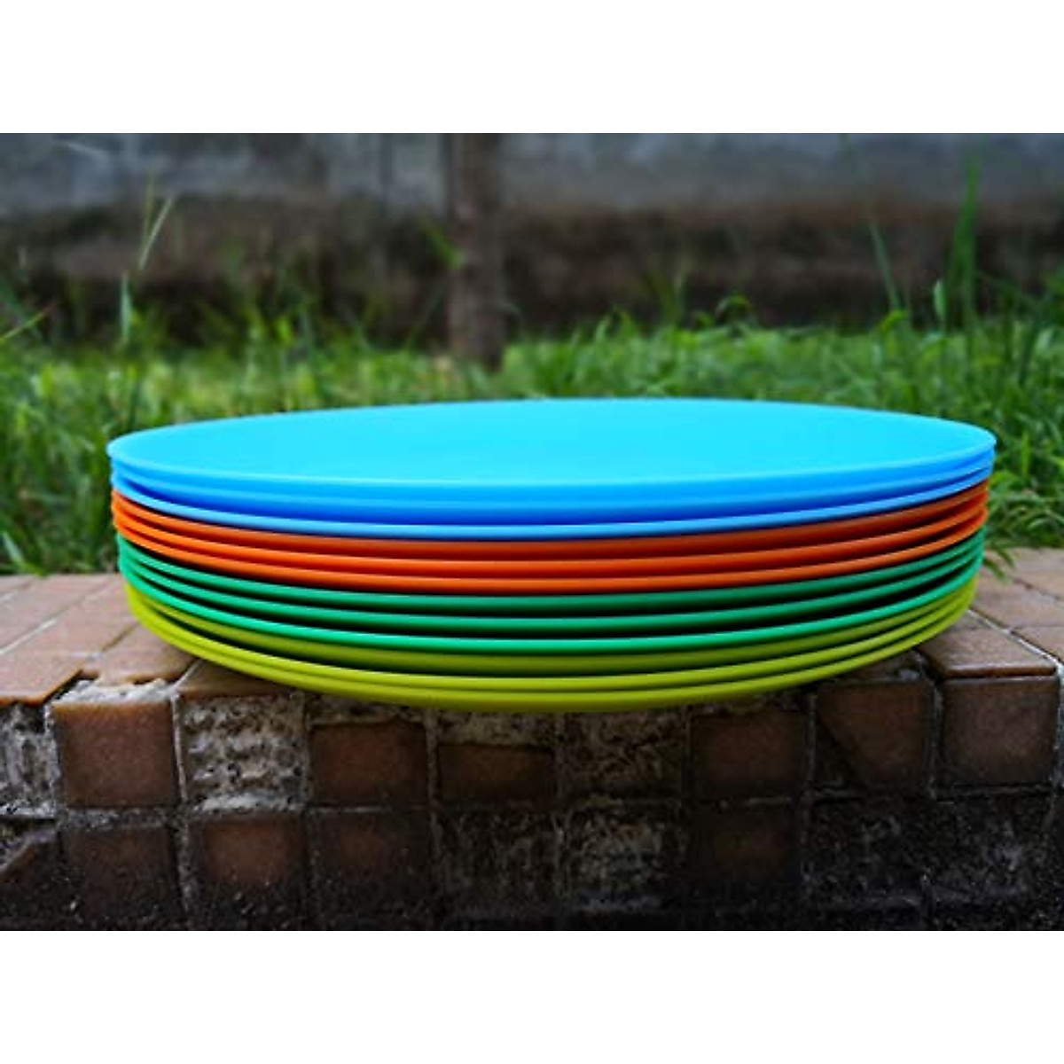 AOYITE Plastic Dinner Plates Reusable BPA Free Dishwasher Safe Microwaveable for Any Occasion, BBQ, Travel, and Events (Multicolor set of 12)