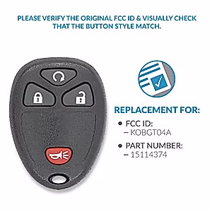 Keyless2Go Replacement for New Keyless Entry with Remote Start Car Key Fob for Select Vehicles with 15114374 KOBGT04A