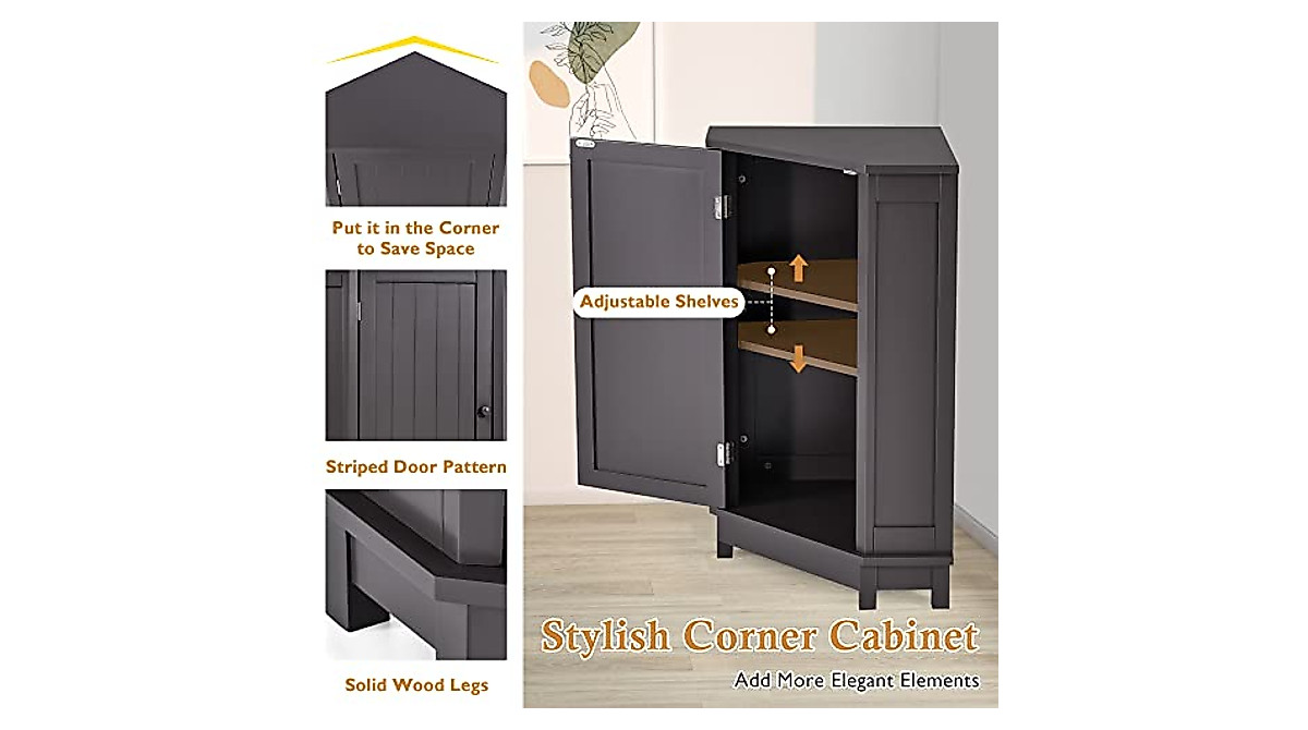 Merax Bathroom Corner Cabinet with Adjustable Shelves - Black Brown
