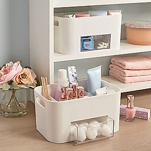 STORi Bliss White Makeup Organizer for Countertop, Divided Bathroom Organizer & Storage Drawer, Makeup Brush Holder, Cosmetic & Nail Polish Organizer, Made in USA