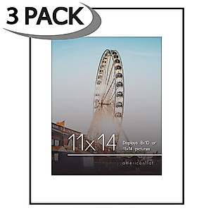 Americanflat Front Loading 11x14 Picture Frame with Shatter-Resistant Glass - Set of 3 - Use as 8x10 Frame with Mat - Metropolitan Collection - Photo Frame for Wall Display - Black