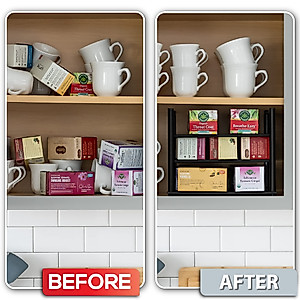 Kitchen Cabinet Organizer – Full Metal 3-Tier Black Pantry Organizer with Adjustable Shelves – Kitchen Foil and Plastic Wrap Organizer for RV, Camper, Home Organization and Storage – 12 x 11.25 inch