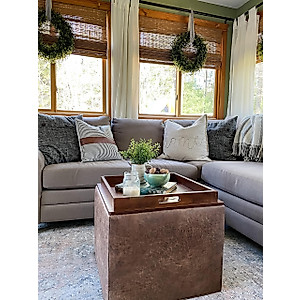 Distressed Vegan Leather Storage Ottoman with Built in Coffee Table Tray, Chestnut Brown, Use as a Bed Bench, Entryway Bench, Living Room Footstool,Tufted Upholstery from Design 59