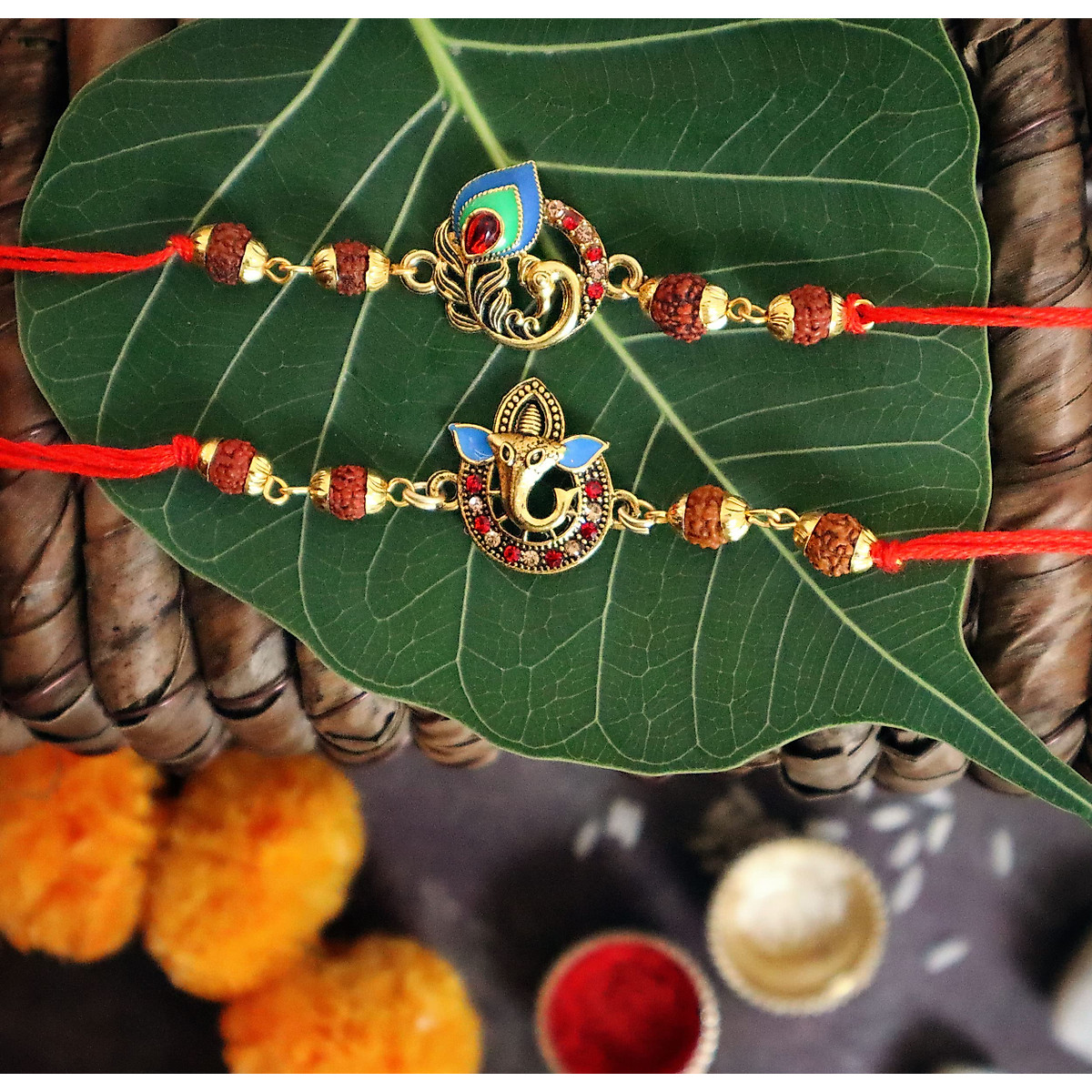 TIED RIBBONS Set of 2 Bhai Dooj Rakhi for Brother with Gift Set | Rakhi for Bhaiya | Mini Card | Tikka Bhai Dooj - Raksha bandhan Rakhi Bracelet for Brother Rakhi 2 Set | Bhai Dooj Roli Rakhi Thread