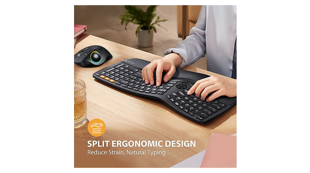 ProtoArc Backlit Ergonomic Wireless Keyboard for Multi-Device Use
