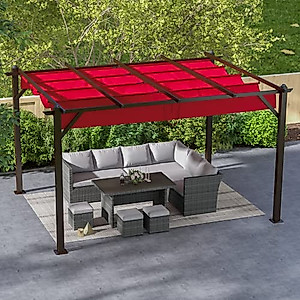 HOMREST 13' X 10' Retractable Pergola, Patio Gazebo Grape Trellis with Removable Sun Shade Canopy, Pergola Grill Canopy with Full Steel Frame for Garden Porch Backyard