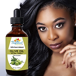 Tropical Holistic Extra Virgin Organic Olive Oil 4 oz - Cold Pressed Unrefined - Use For Face, Skin, Hair, Dry Scalp, Massage