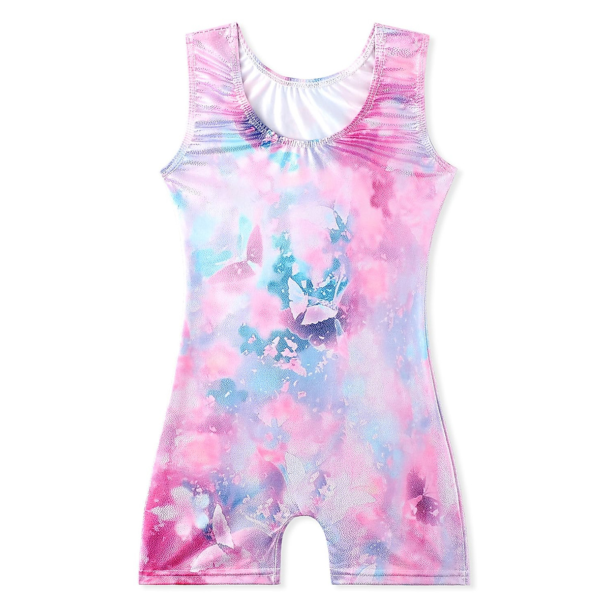 EQSJIU 2 Packs Leotard for Girls Gymnastics Mermaid Butterfly Sparkle Biketards with Shorts Kids Sleeveless Unitard One-Piece Dancewear 4t 5t 4-5t