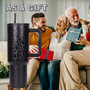 ZHIDENGWJ Stainless Steel Vacuum Insulated Tumbler with Lid and Straw for Water, Iced Tea or Coffee(Black Leopard Print)