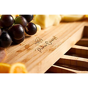 Bamboo Cheese Board & Knife Set of Puhu Concept - Elegant Gift for Women, Birthday, Wedding, Anniversary, Housewarming, Christmas, Special Days - Charcuterie Board for Cheese, Meat, Cracks and Wine
