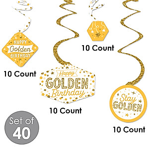 Big Dot of Happiness Golden Birthday - Happy Birthday Party Hanging Decor - Party Decoration Swirls - Set of 40