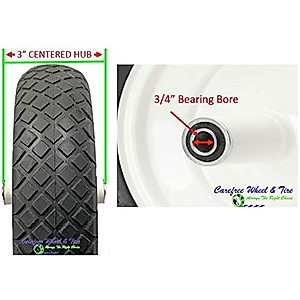 Flat Free 4.80/4.00-8 Wheelbarrow Wheel, 3" Centered Hub (3/4" Semi Precision Bearings)