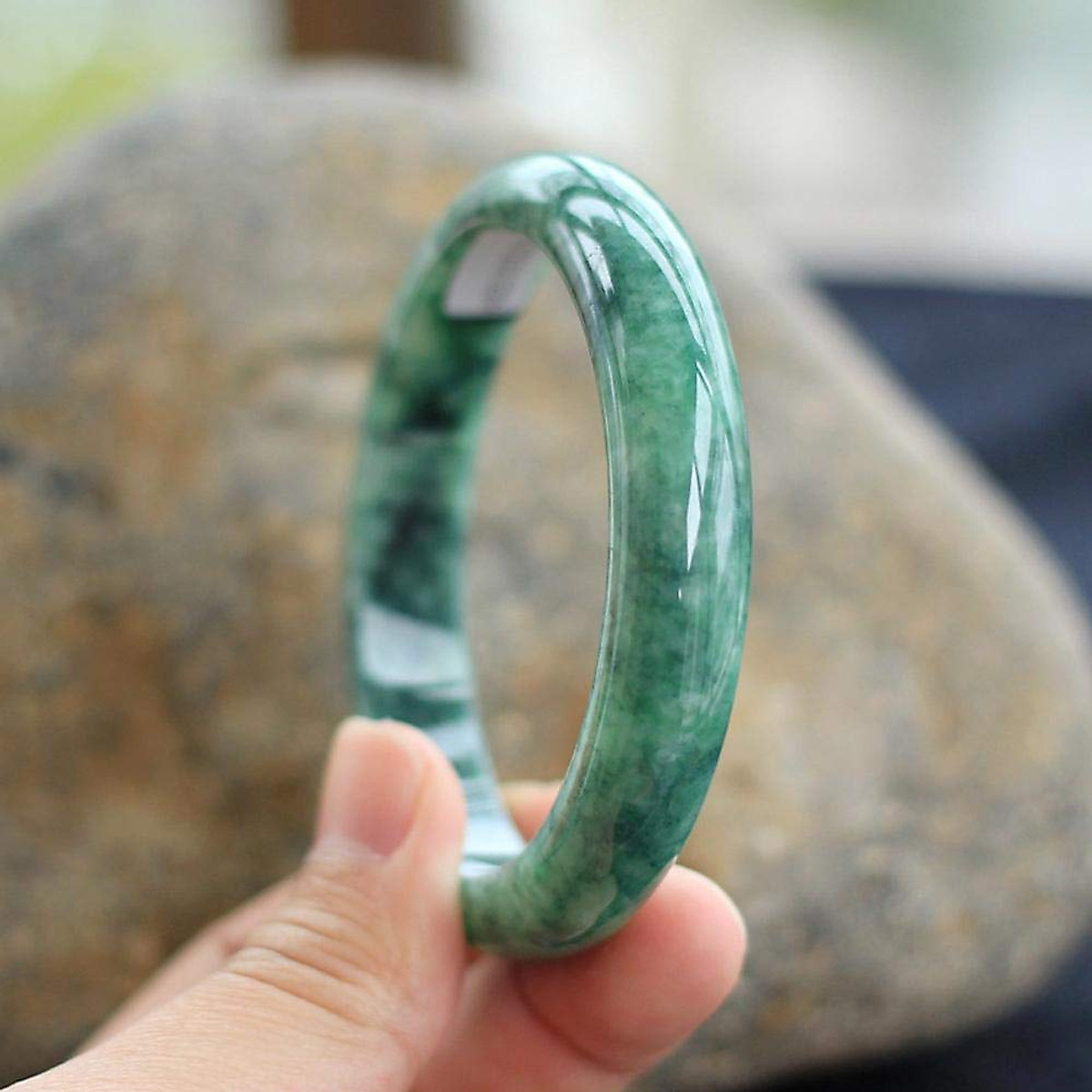 Natural Jade Bracelet, Healing Energy Hand Cutting Green Jade Stone Bangles for Women
