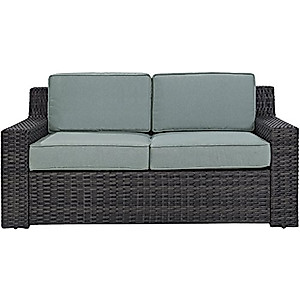 Crosley Furniture KO70102BR Beaufort Outdoor Wicker Loveseat, Brown with Mist Cushions