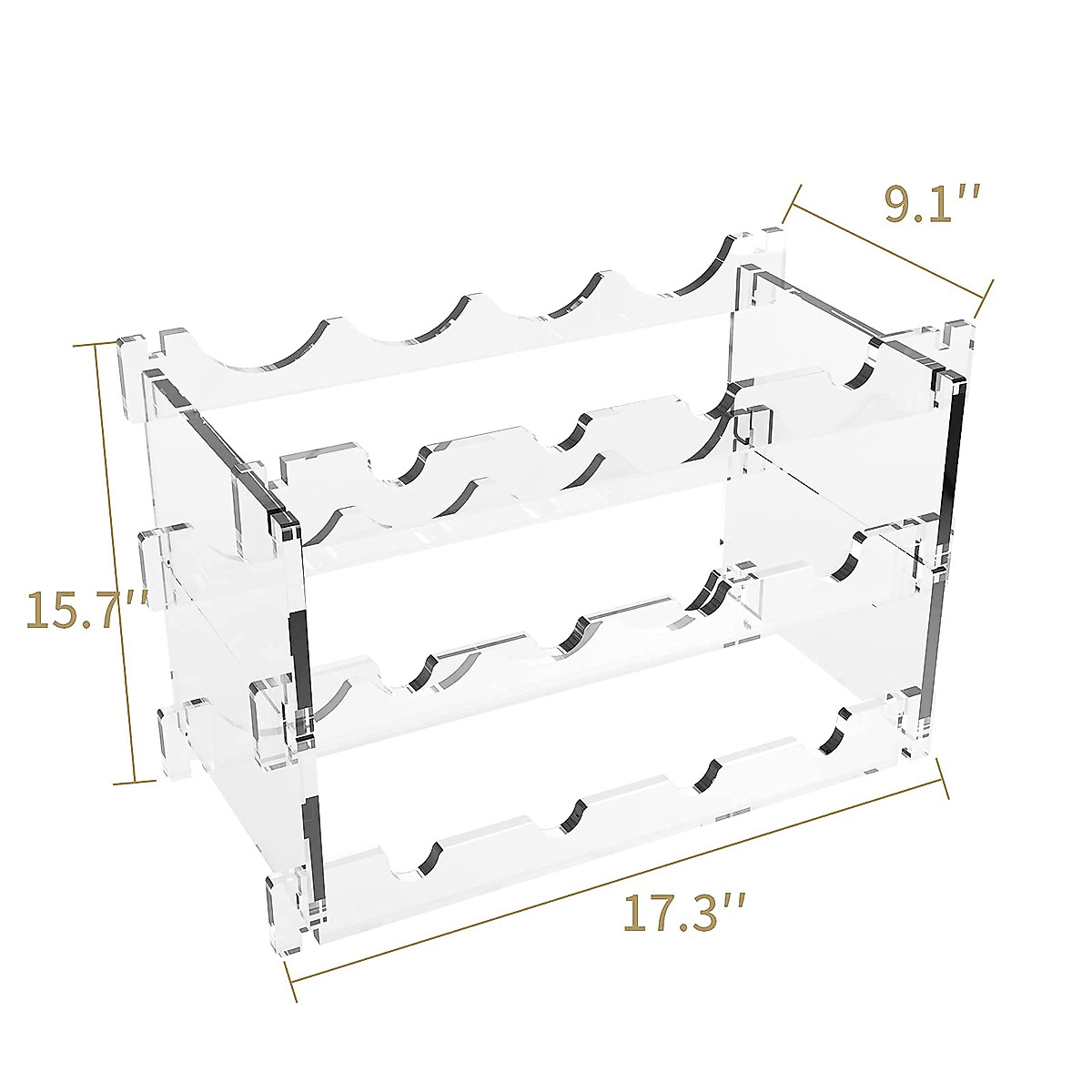 Stackable Modular Wine Rack 12 Bottle, Transparent Acrylic Plastic Free Standing Floor 3-Tier Display Small Wine Holde for Home Kitchen Bar Cabinets Dining Room Living Room
