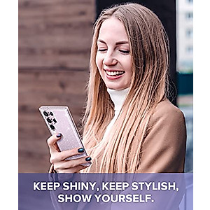 HORTUNE for Samsung Galaxy S23 Ultra Case Glitter,with 2 Camera Lens Protector,[Not Yellowing] Crystal Shockproof Case,Slim Phone Cover Woman for S23 Ultra 6.8" 2023 (Clear Bling)